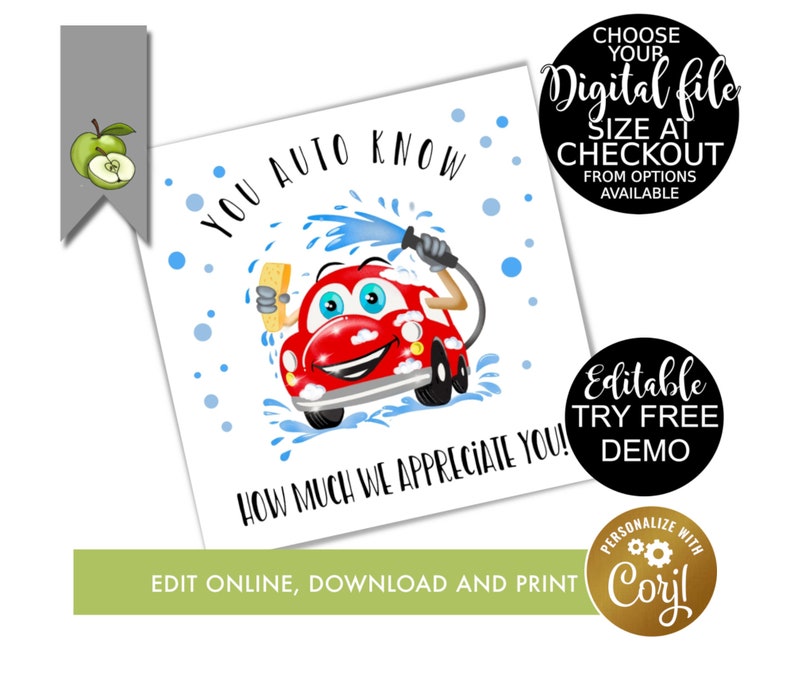 Editable Car Wash Gift Tag Printable Car Wash Tags Idea for - Etsy
