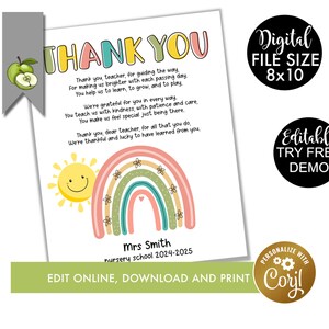 Editable Teacher Thank You Poem Gift, Printable Teacher Wall Art ...