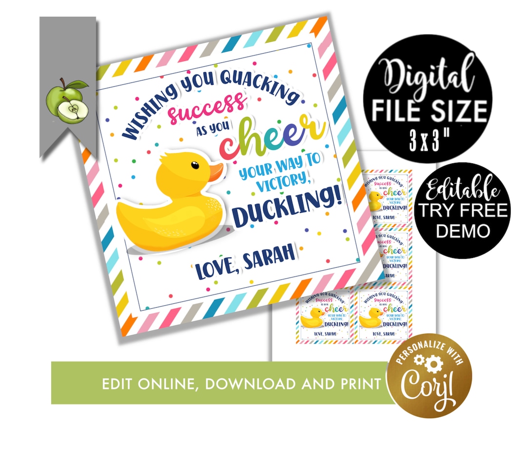 Editable Cheerleading Duck Editable Gift Tag - Personalized Cheerleader ...