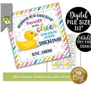Editable Cheerleading Duck Editable Gift Tag - Personalized Cheerleader ...