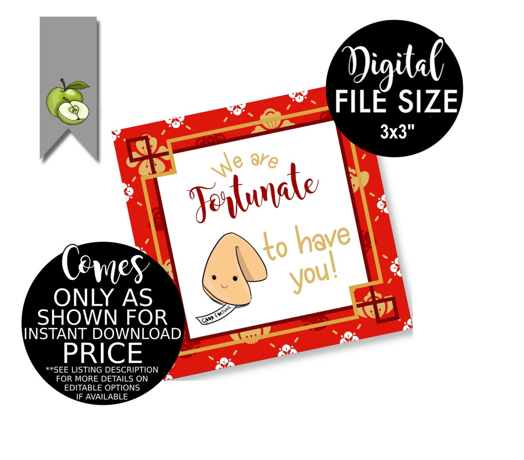 We Are Fortunate to Have You, Chinese Food Gift Tag, Fortune Cookie Tag ...