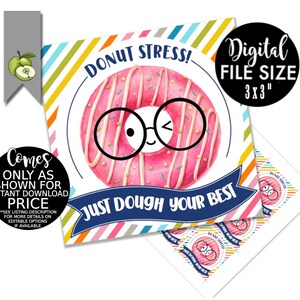 Cute Donut Test Day Gift Tag Printable Exam Encouragement Card ...
