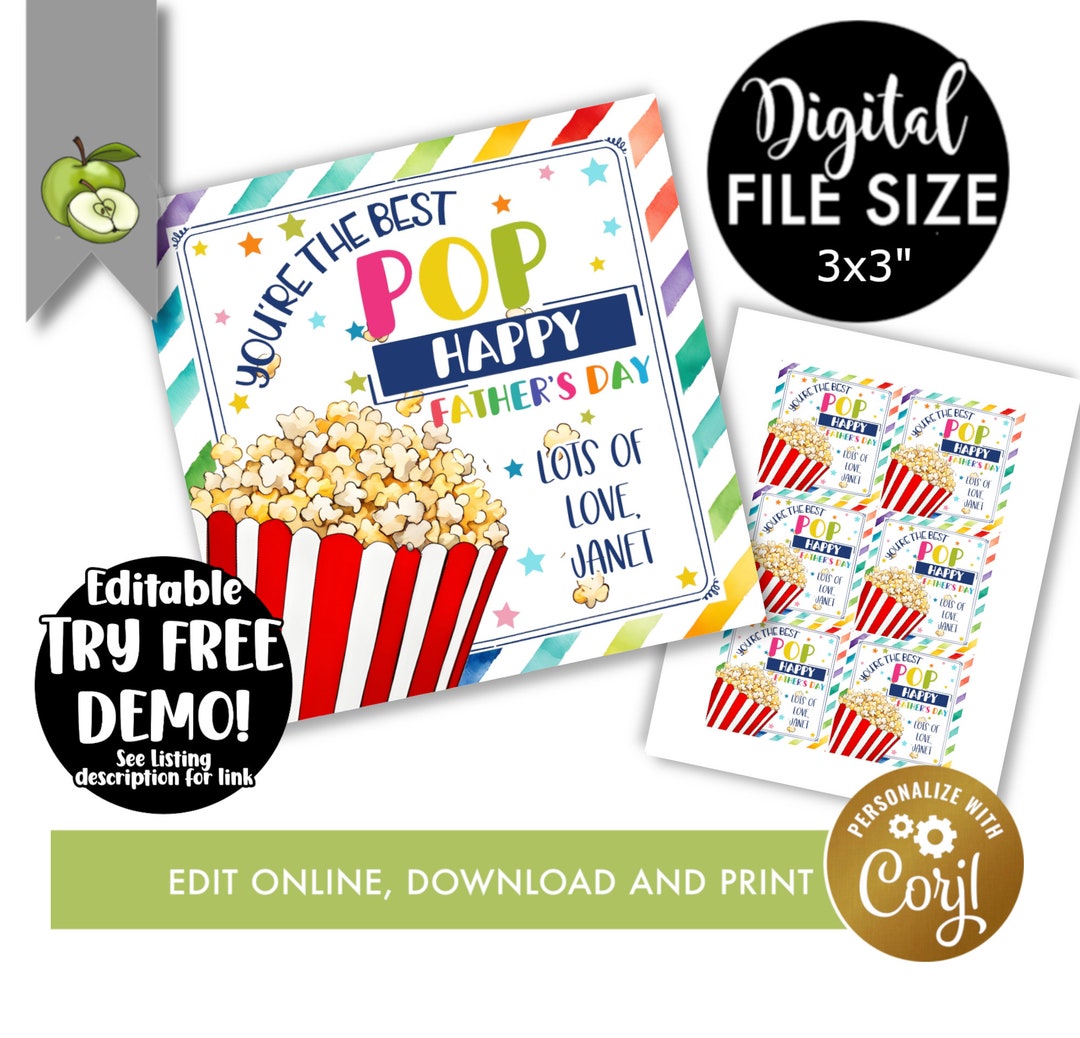 Editable Fathers Day Popcorn Tag, Pop Gift Tag, Fathers Day Handout ...
