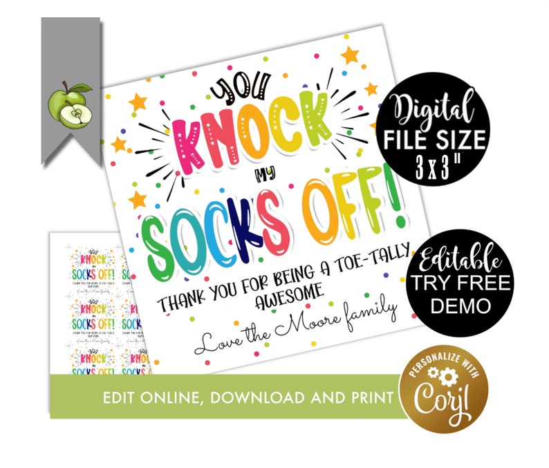 Editable You Knock My Socks Off Sock Gift Tag Foot Hamper | Etsy