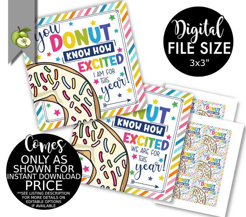 Donut Know How Excited Printable Gift Tag Back to School New - Etsy