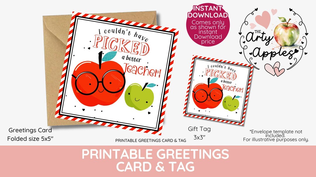 Apple Teacher Gift Tag, Printable Appreciation Card (digital Download ...