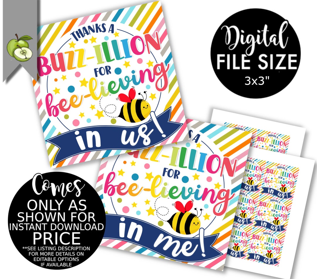 Thanks a buzz-illion for bee-lieving in me bee printable gift - Etsy España