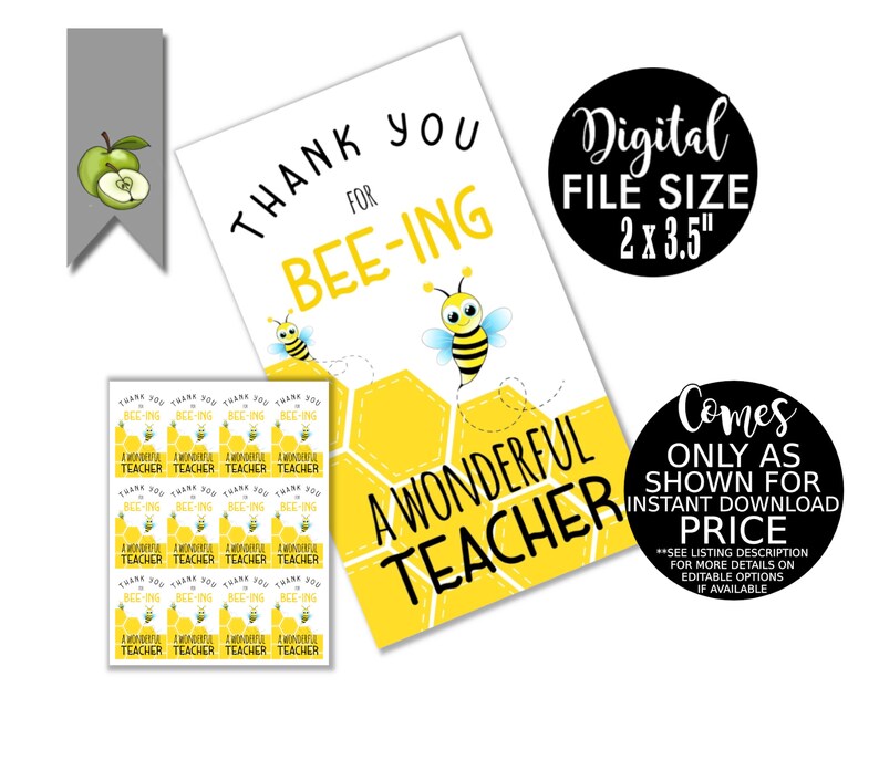 Printable Teacher Appreciation Gift Tag Thank You for Bee-ing - Etsy