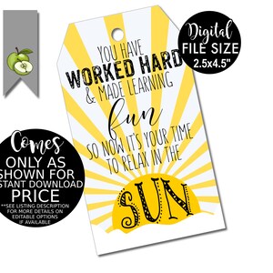 Worked Hard & Made Learning Fun Gift Tags, Summer Sun, Beach Theme, End ...