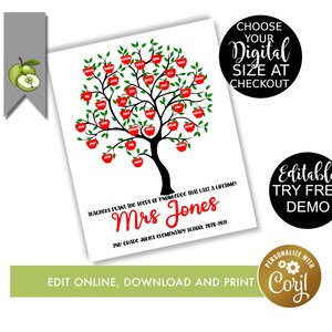 Class Teacher Apple Tree Editable Gift Teacher Appreciation - Etsy