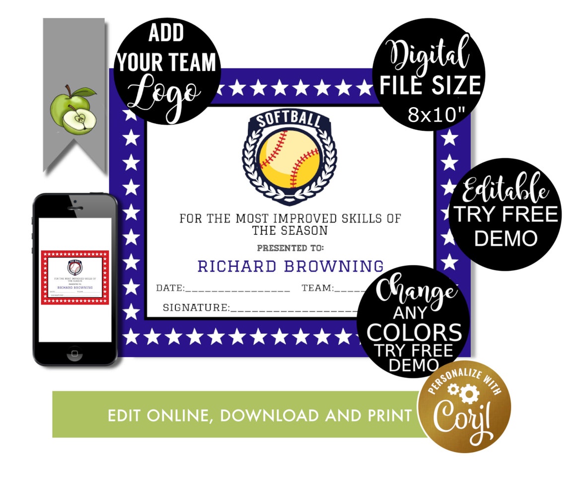 EDITABLE Baseball Award Certificates INSTANT DOWNLOAD - Etsy