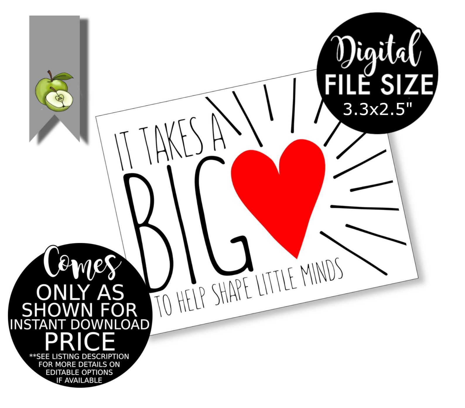 Big Heart Gift Tag Teacher Appreciation It Takes a Big - Etsy