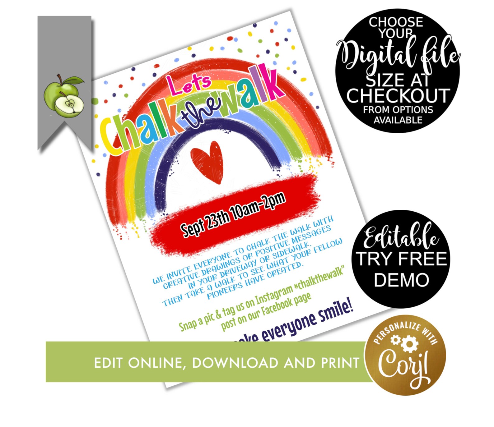 Editable chalk the walk template school PTO PTA chalk art | Etsy