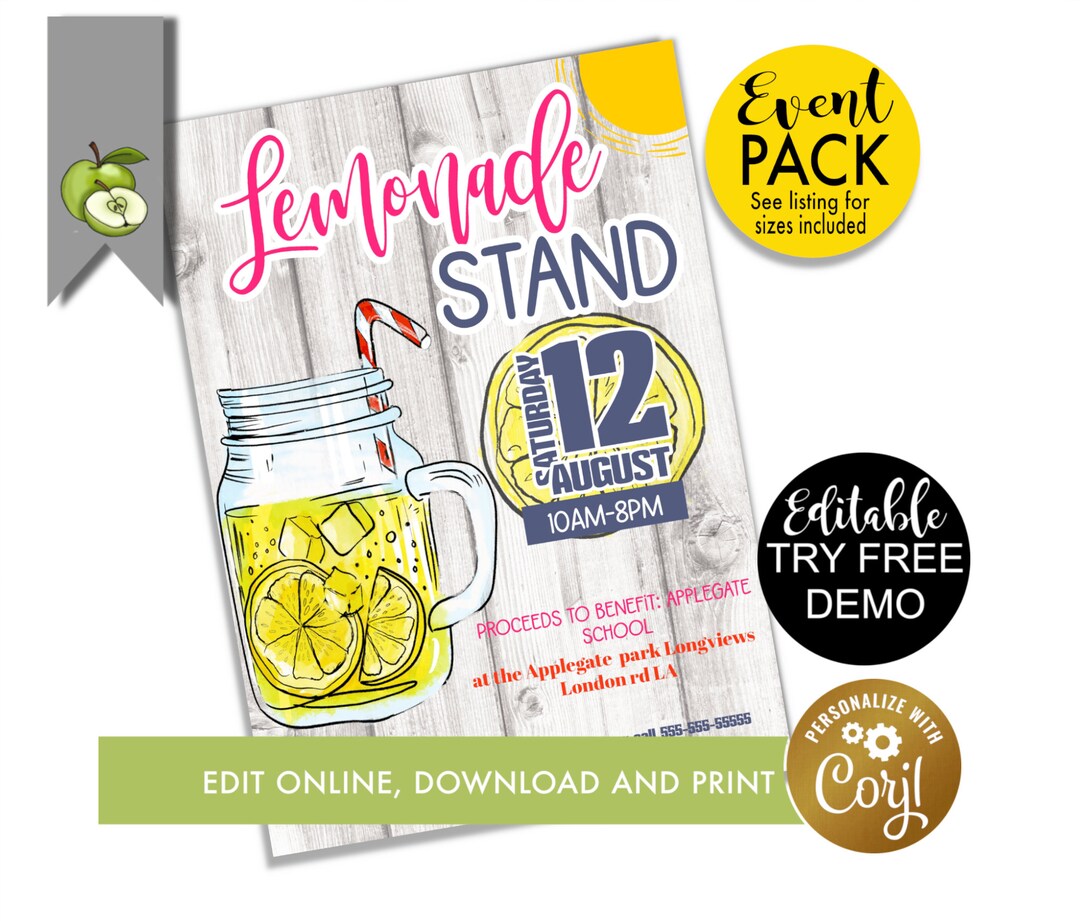 Editable Lemonade Stand Flyer Template Lemonade Sale Sign Printable