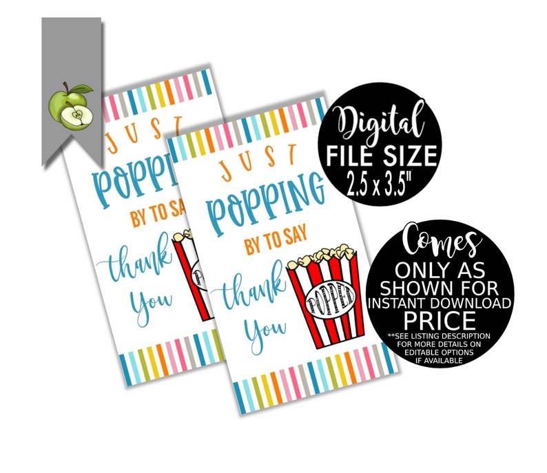 Thank You Popcorn Gift Tag Popping by to Say Thank - Etsy Australia