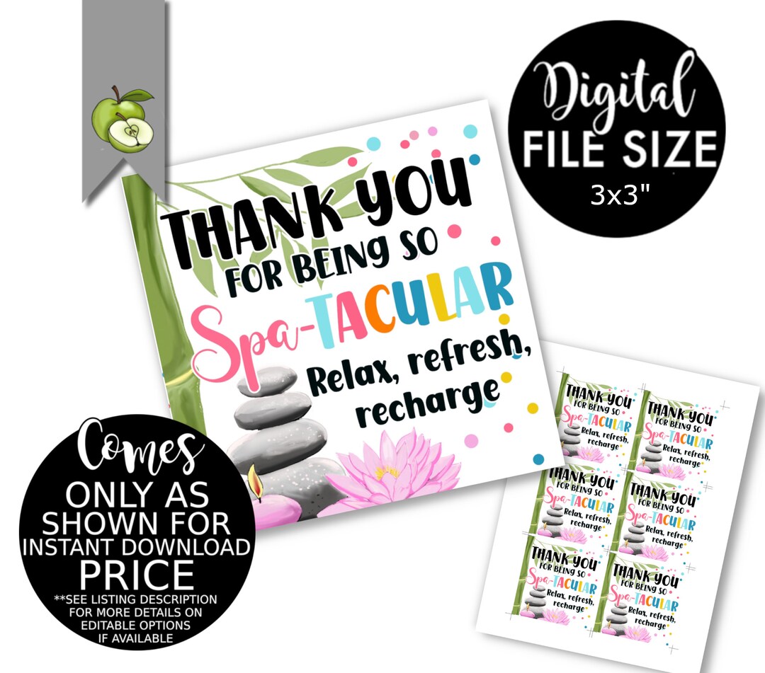 Spa Thank You Gift Tag, Spa Day, Treat Yourself, Teacher Appreciation ...