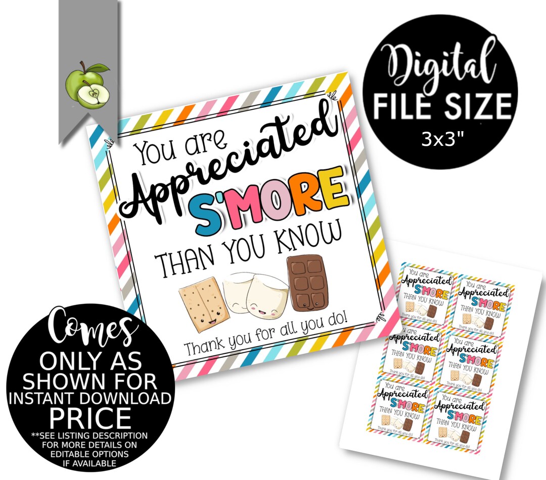 S'more Appreciation Printable Gift Tag, Teacher Staff Employee School ...