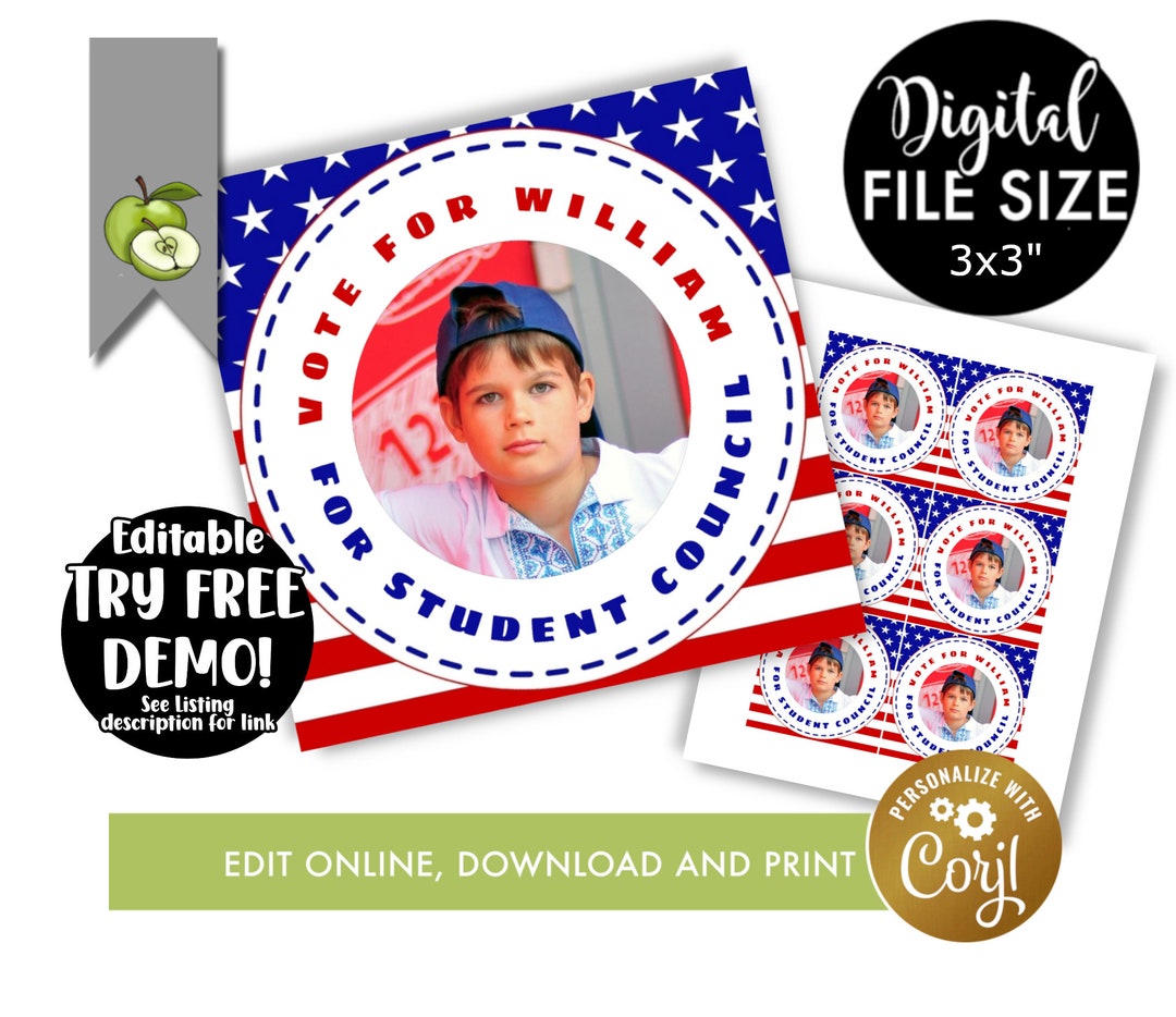 Editable Vote Tag, Class President, Student Council, American Flag ...