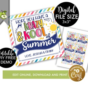 Editable Hope You Have a Krazy & Kool Summer!, Crazy Class Gift Tag ...