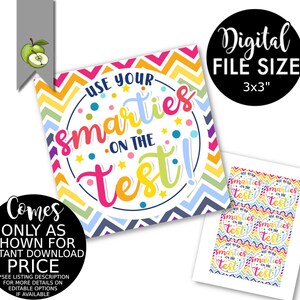Use Your Smarties on the Test! Exam Test ACT K-5, Printable Gift Tag ...