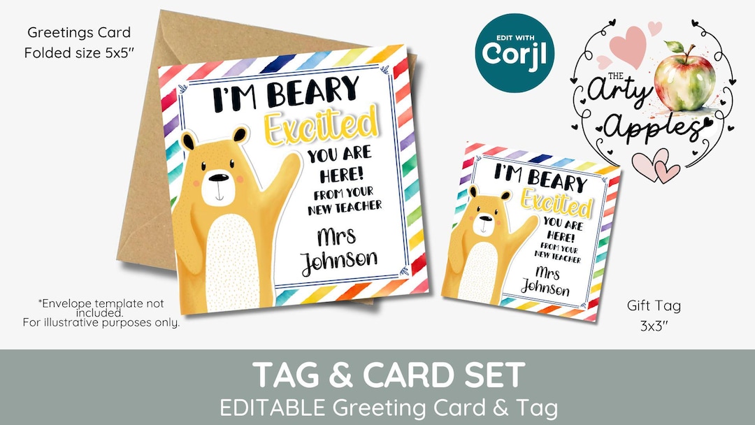 Editable I'm Beary Excited You Are Here, Classmate Gift Tag, Friend ...