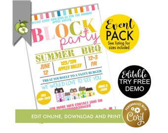 EDITABLE Neighborhood Block Party Invitation, Neighborhood Open House ...