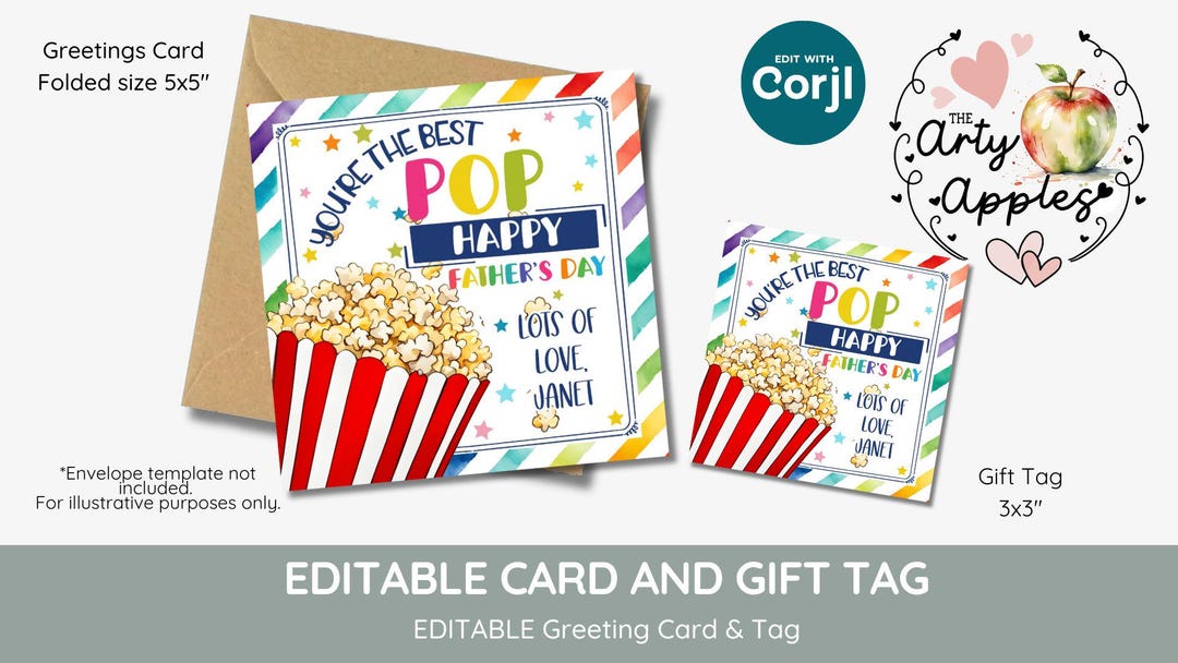 Editable Fathers Day Popcorn Gift Tag and Card, Pop Happy Fathers Day ...