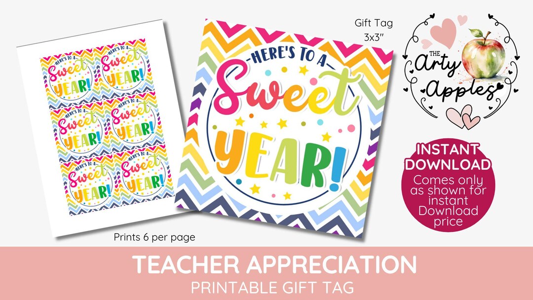 Here's to a Sweet Year Printable Gift Tag, Sweet Treat, Back to School ...
