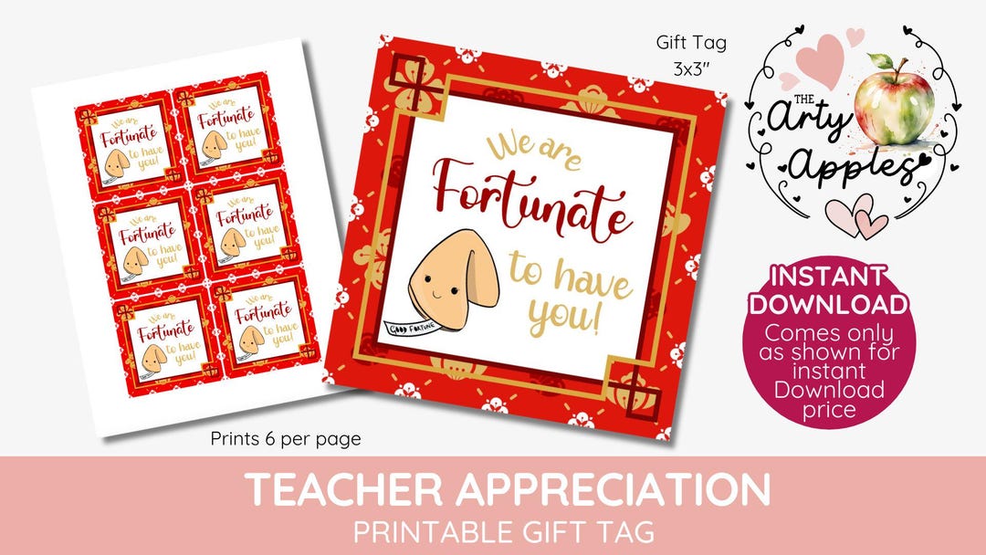 We Are Fortunate to Have You, Chinese Food Gift Tag, Fortune Cookie Tag ...