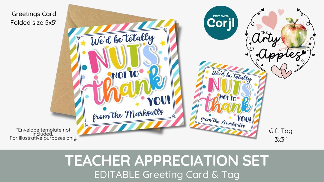 Nuts About You Gift Tag & Card: Teacher Appreciation (digital Template ...