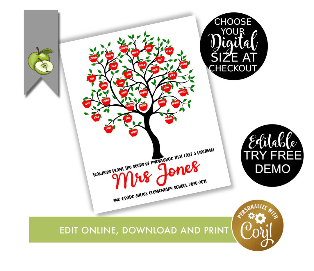 Class Teacher Apple Tree Editable Gift Teacher Appreciation - Etsy