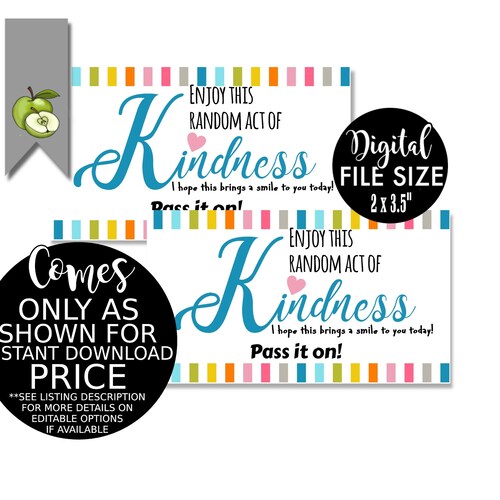 Printable Random Act of Kindness Cards RAOK Pay It Forward - Etsy