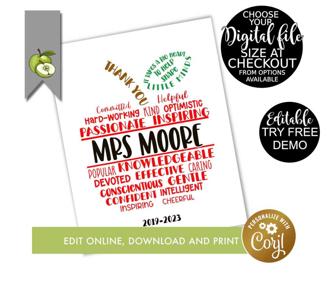 Editable Apple for Class Gift, Teacher Appreciation Apple Gifts ...