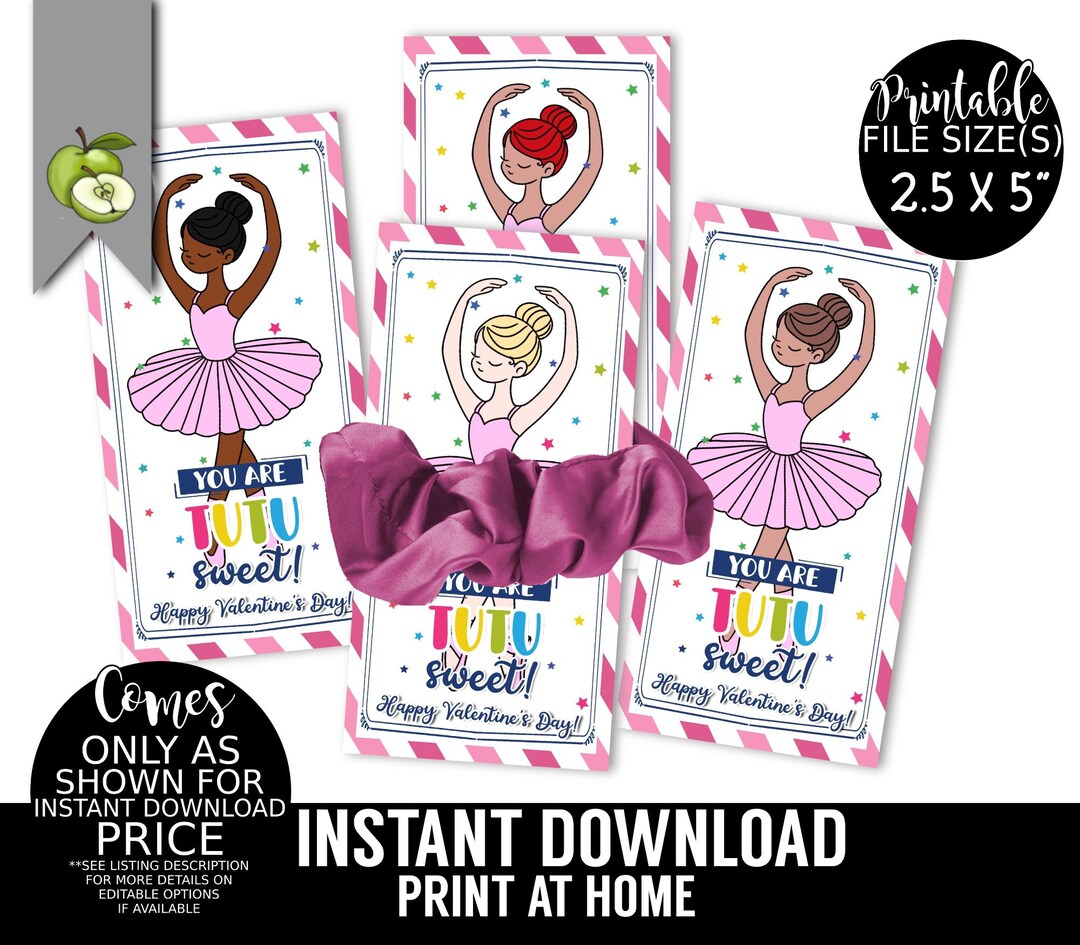 Printable Ballet Valentine Cards, Ballerina Valentine's Day Tags, Tutu ...
