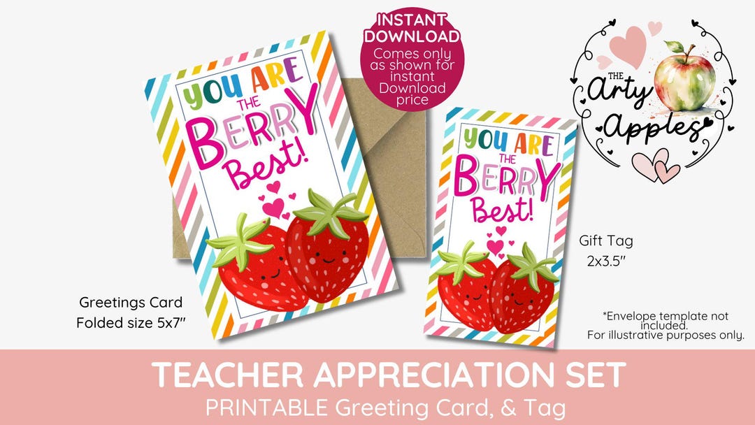 You Are the Berry Best, Thank You Gift Tag and Card Set, Strawberry ...