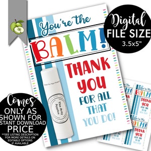You're the Balm Gift Tags, Teacher Gift Tag, Mother's Day Gift Tags ...