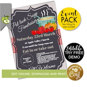 Soup Fundraiser Flyer, Soup Event Flyer, Community Soup Supper Poster ...