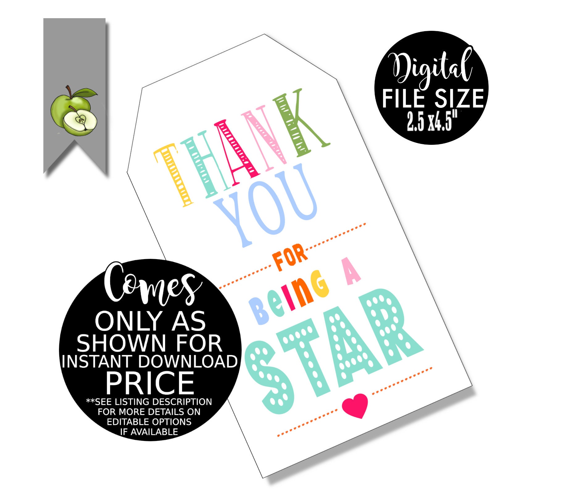 Thank you for being a star Volunteer tags digital files | Etsy