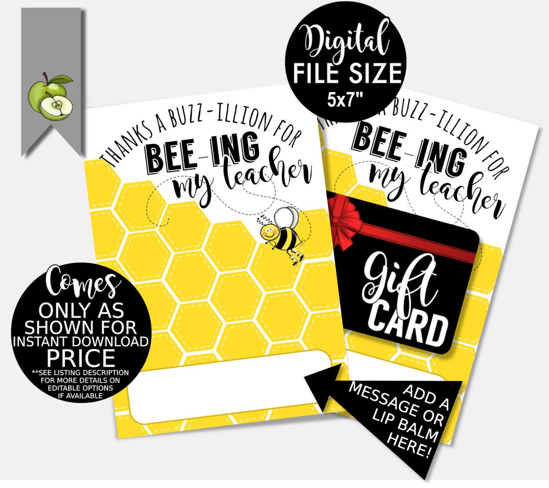 Bee Thankful Teacher Gift: Cash Holder, Lip Balm, Thank You Tag Class ...