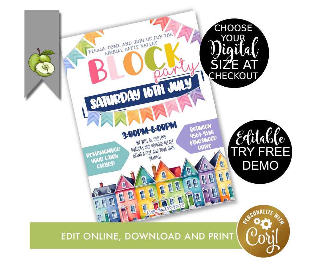 Editable Block Party Flyer Template, Annual Street BBQ, Summer Block ...