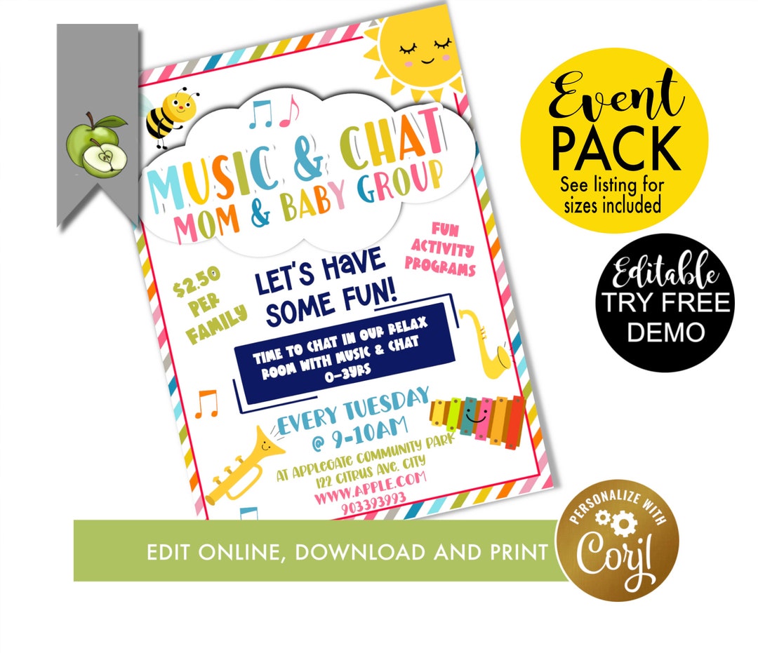 Editable Music & Chat Baby Group Flyer Template, Baby Club, Children ...