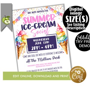 Editable Ice-cream Party Day Flyer, School Family, Hello Summer ...
