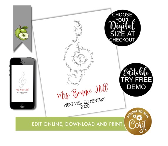 Editable Music Teacher Appreciation Template Thank You Sheet - Etsy