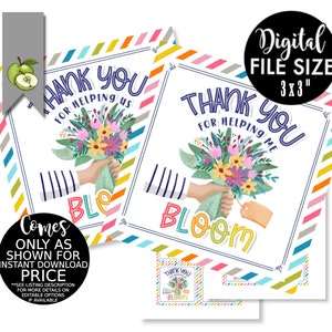 Thanks for Helping Us/me Bloom, Bloom, Teacher Appreciation, Plant Tag ...