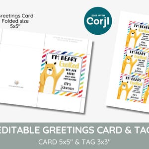 Editable I'm Beary Excited You Are Here, Classmate Gift Tag, Friend ...