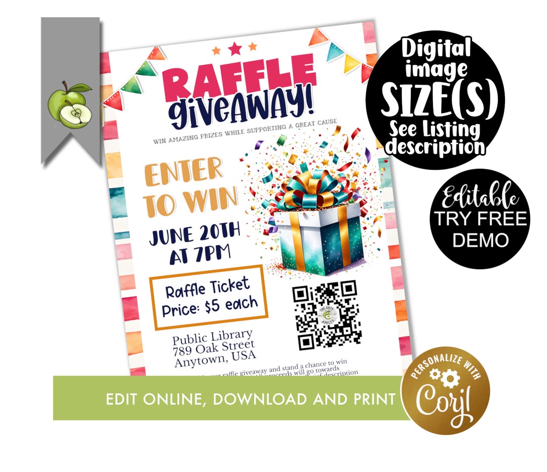 Editable Raffle Giveaway, Prize Giveaway, Fundraiser, Raffle Tickets on ...