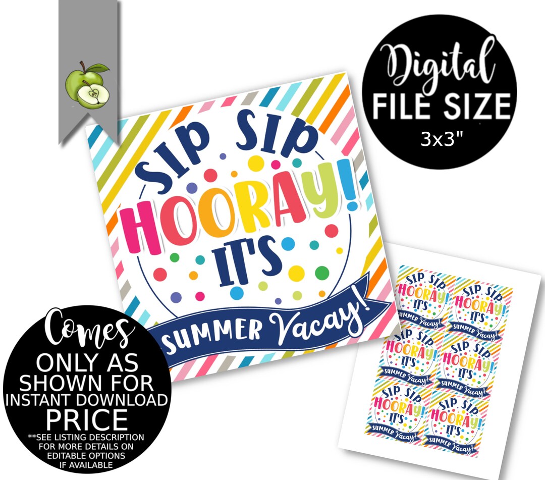 Sip Sip Hooray It's Summer Vacay Printable Gift Tag - Etsy