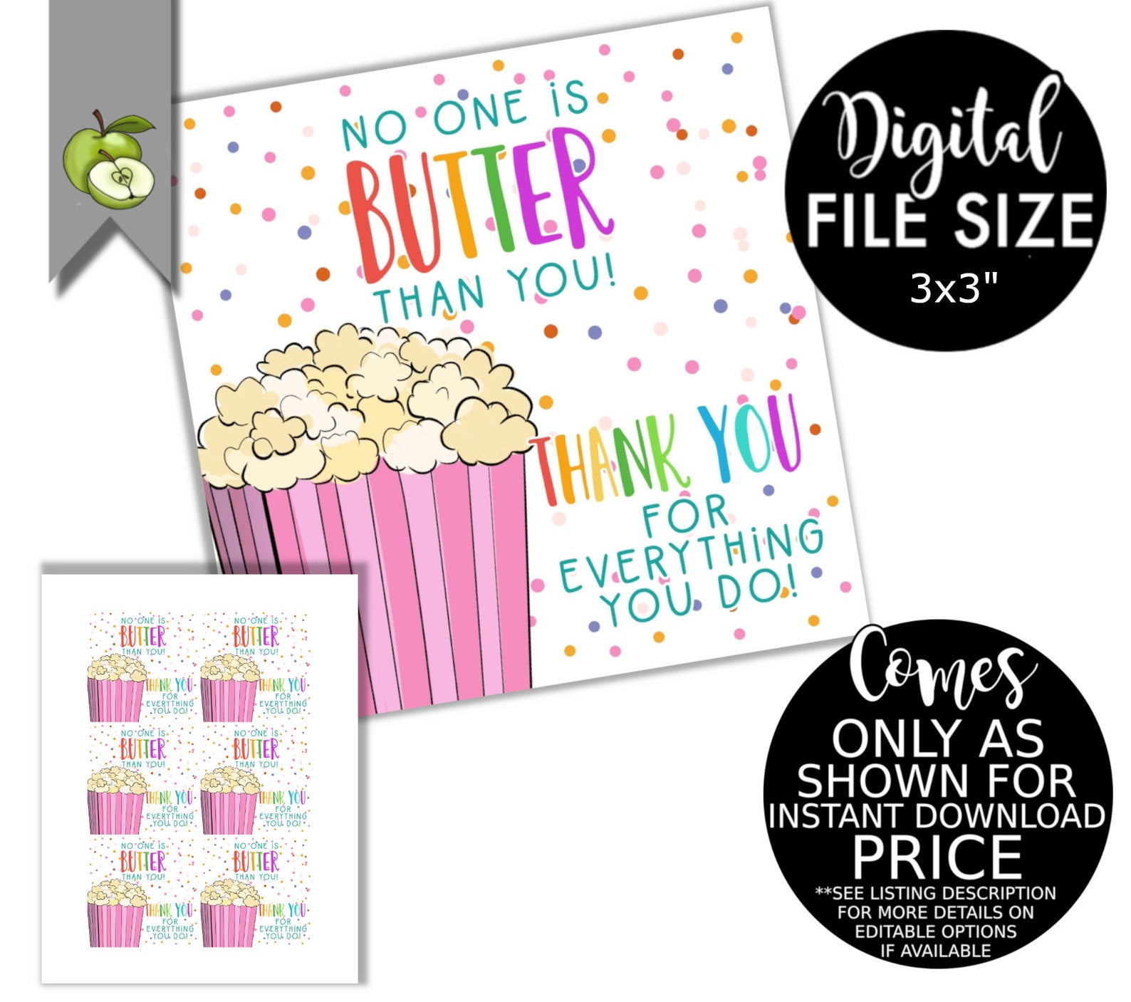 No One is Butter Than You. Thank You Popcorn Gift Tag Staff - Etsy