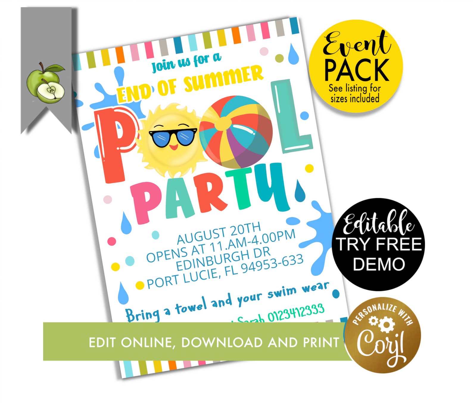 Editble End of Summer Pool Party Invite Editable Printable | Etsy