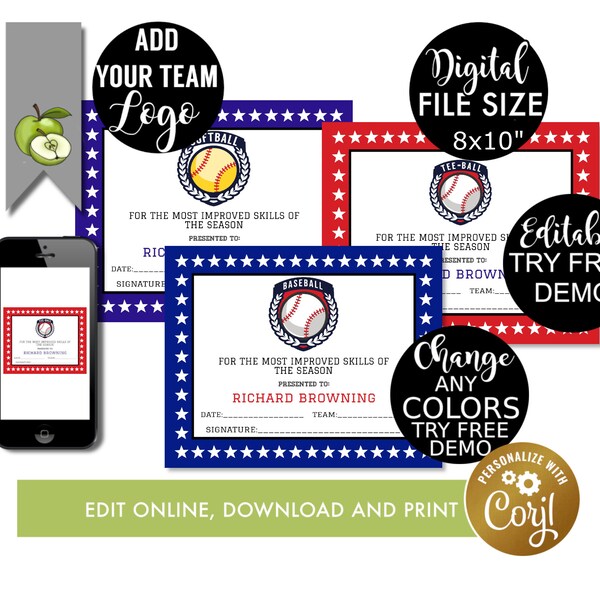 Softball Award Template - Etsy